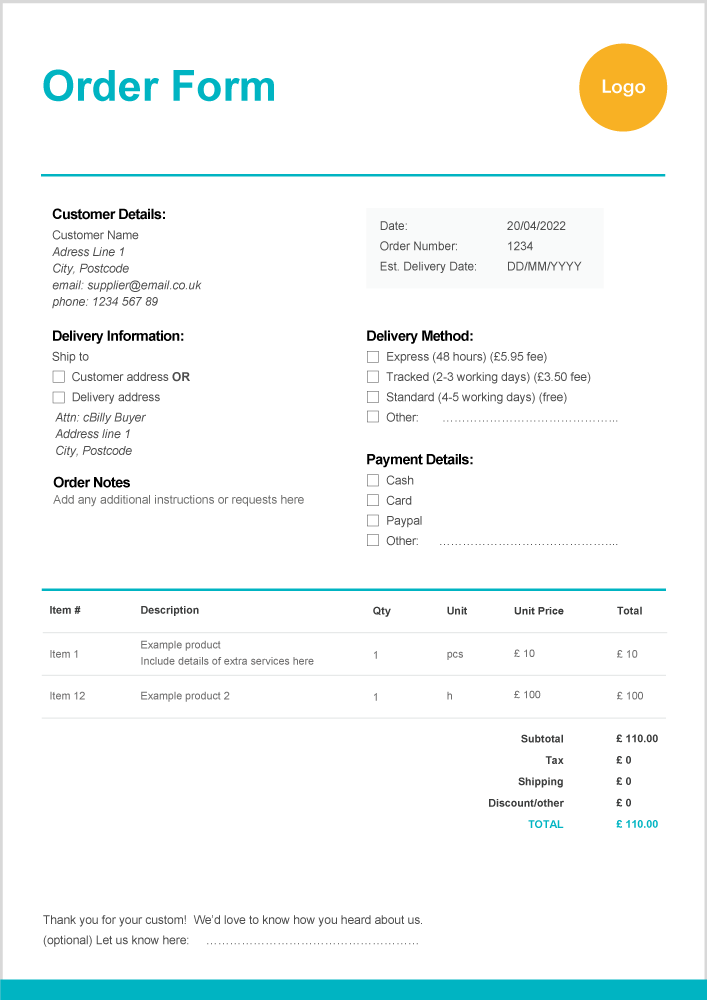 Free Order Form Template - Zervant Free Order Form Template - Zervant