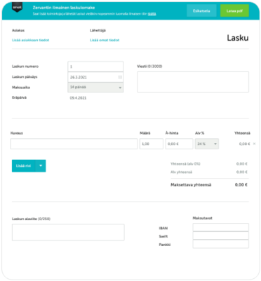 Ilmainen laskupohja - Zervant