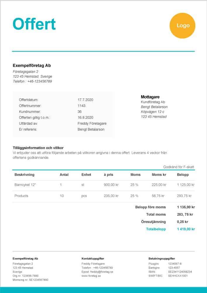 Offertmall i Excel - Ladda ner gratis (xls.) – Zervant